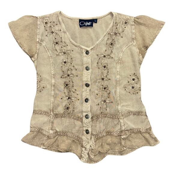 Celine | Tops | Celine Beaded Fairy Grunge Top Tan Size Small Short ...